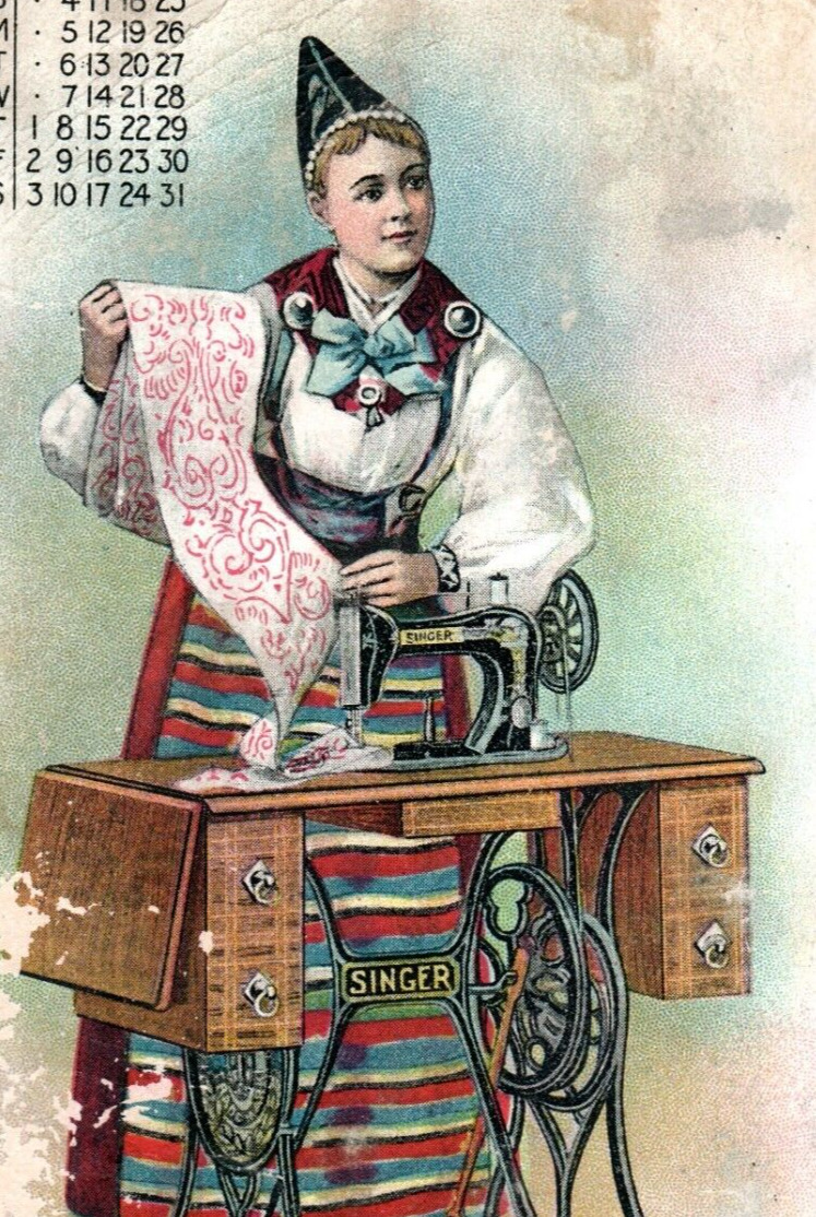 1900s Singer Sewing Machine Calendar January Sweden The Dalkullan P210 ...