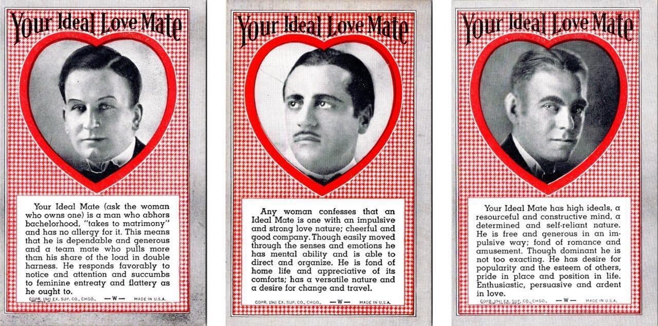3~1941 Arcade Cards YOUR IDEAL LOVE MATE Handsome Men~Personality ...