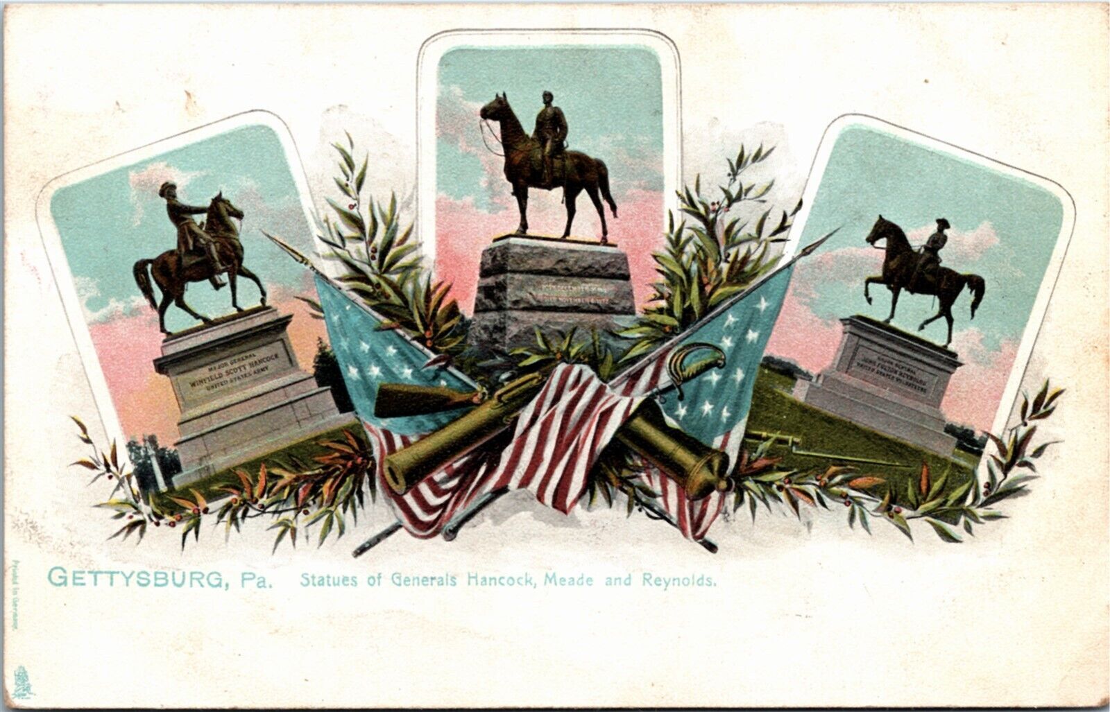 Tuck Postcard PA Gettysburg Statues Generals Hancock Meade & Reynolds ...