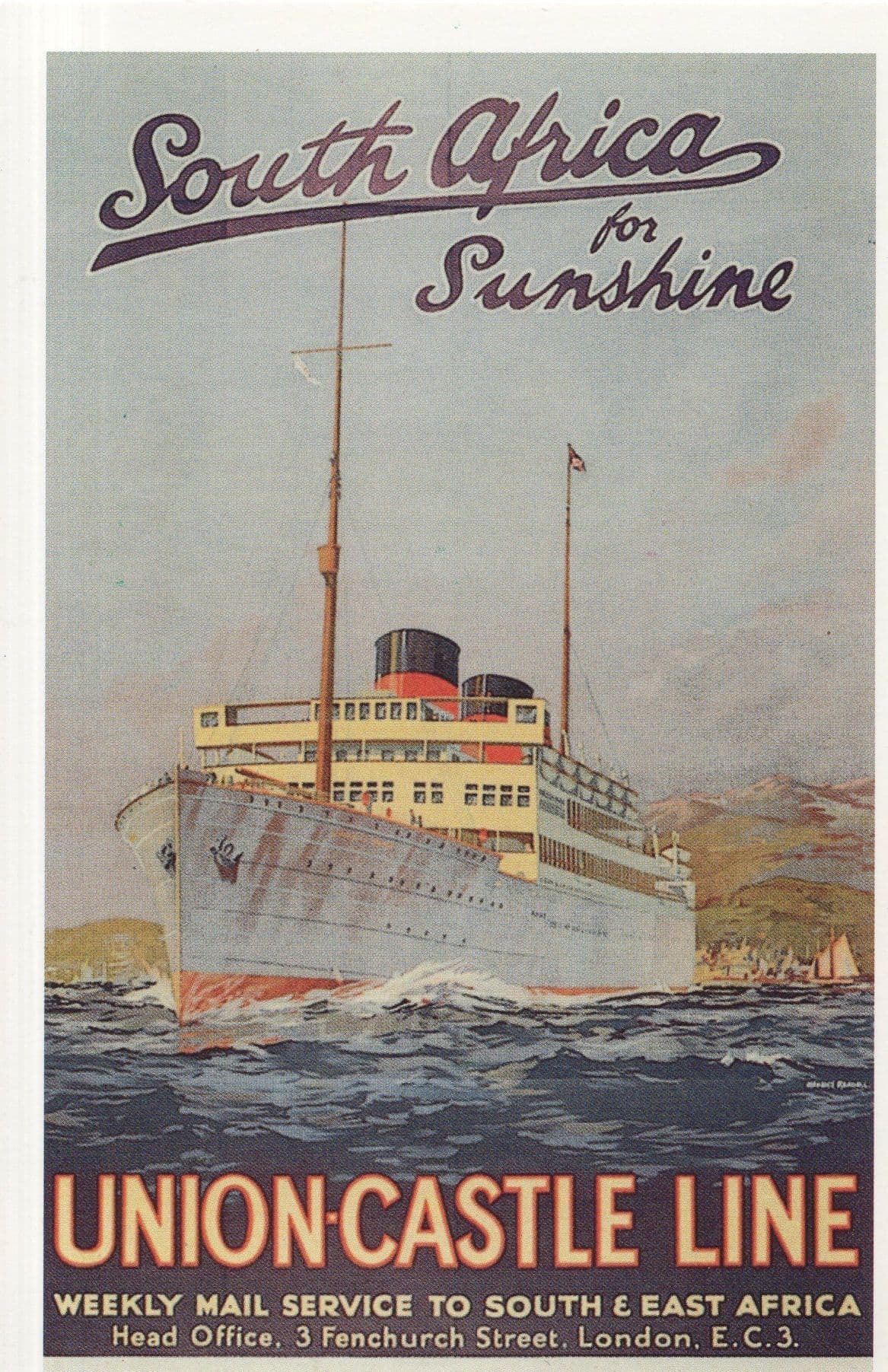 Union Castle Line South Africa For Sunshine African Ship Postcard ...