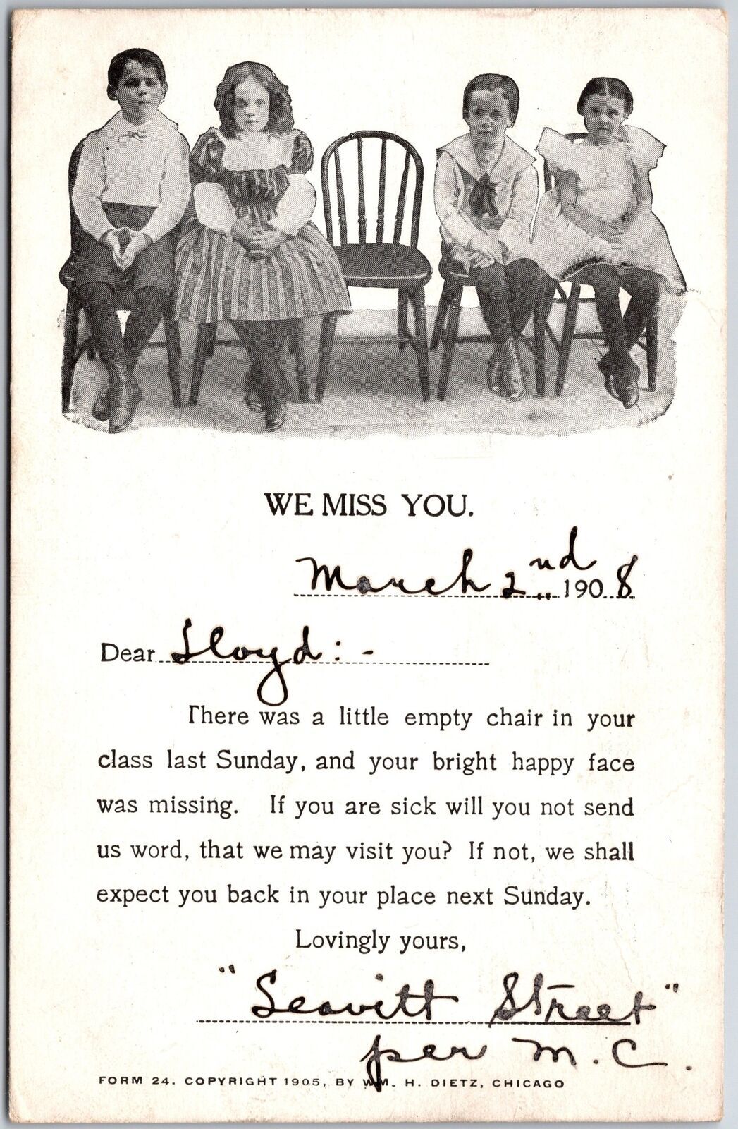 1908 We Miss You Letter To Loyd From Classmates & Friends Posted ...