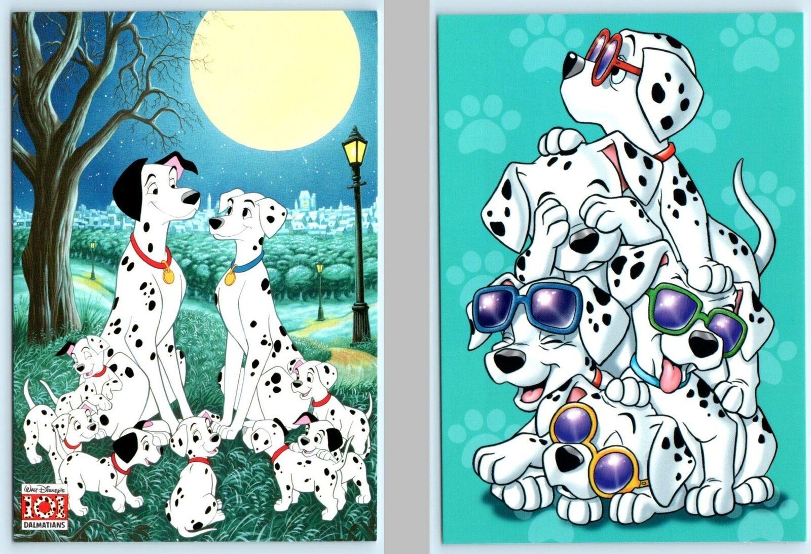 2 Postcards 101 DALAMATIONS Disney Animation FULL MOON Dogs Puppies 4 ...