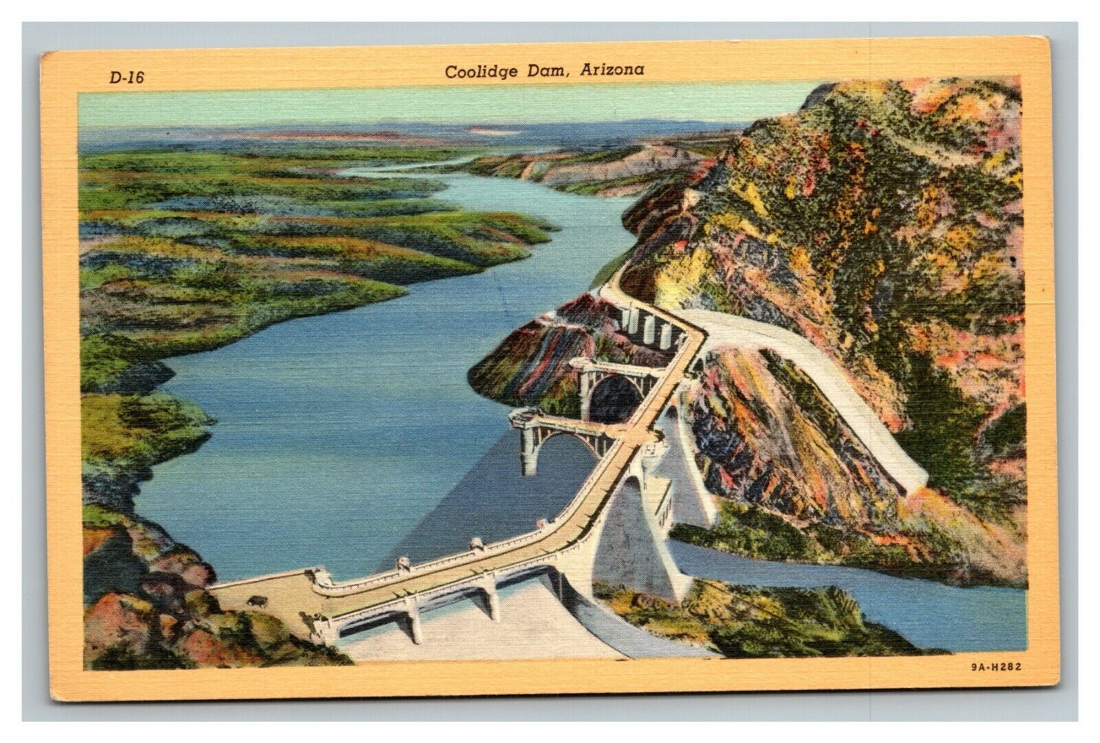 Vintage 1940's Postcard Panoramic Aerial View of Coolidge Dam in ...