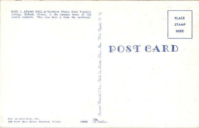 Karl L Adams Hall Northern Illinois College DeKalb IL Postcard VTG UNP ...