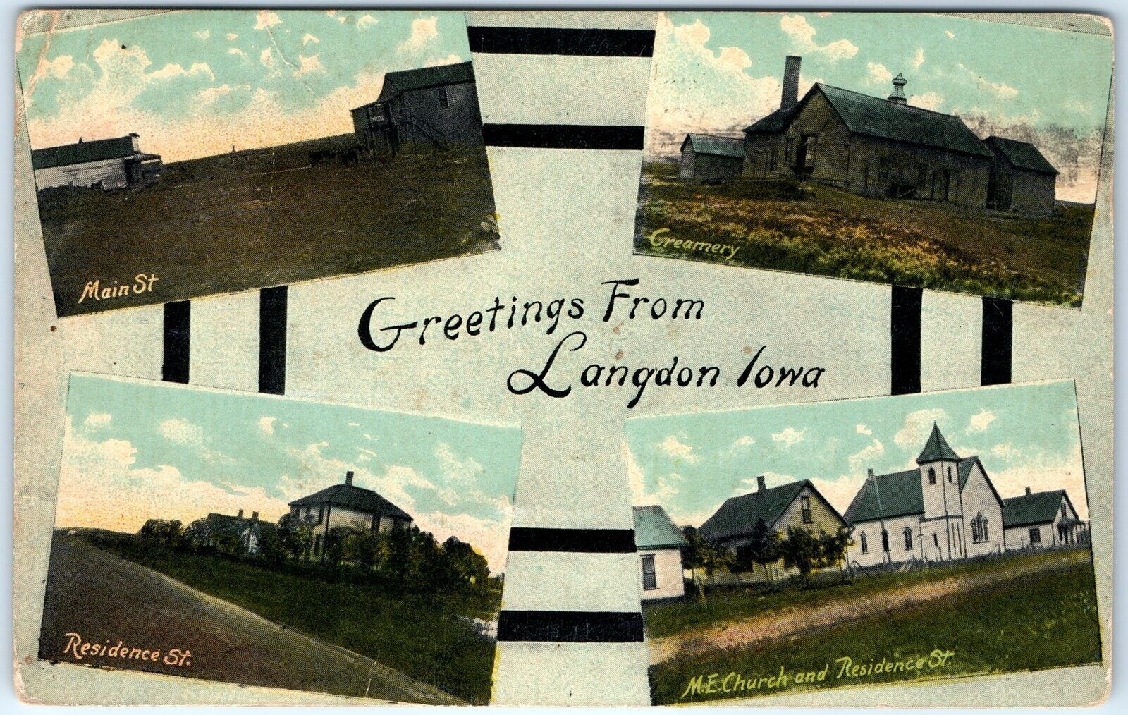 c1910s Langdon, IA Greetings Views Main St Creamery Residence Street ...