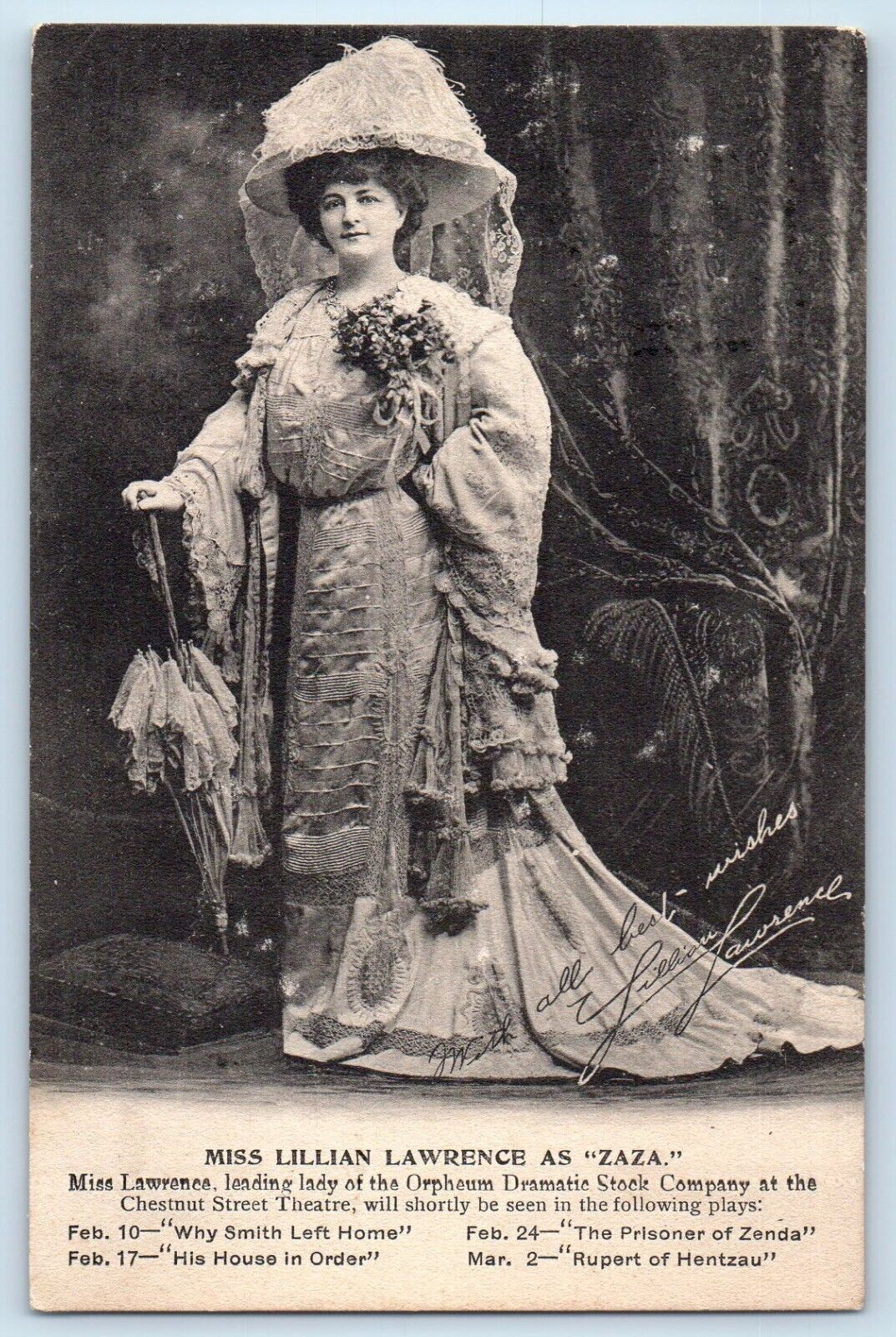 Miss Lilian Lawrence As Zaza Silent Film Actress Fancy Hat Dress ...