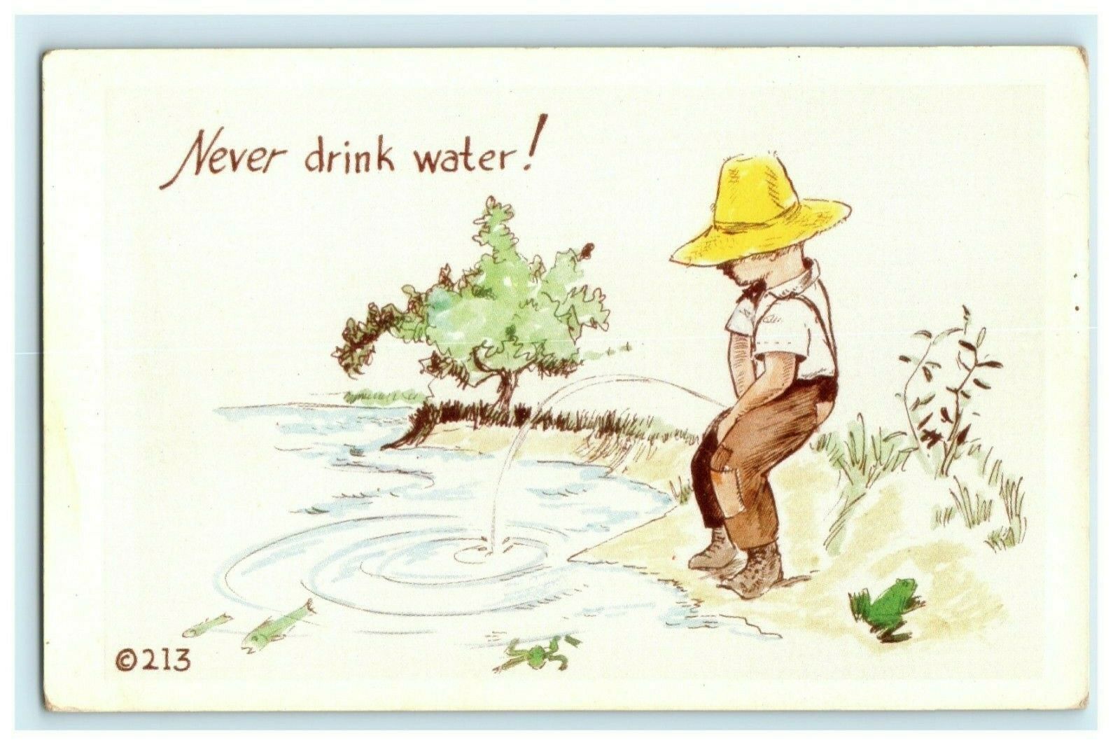 Never Drink Water Kid Boy Peeing in Lake Comic Kromekolor Antique ...