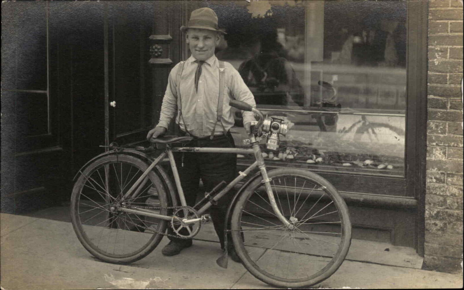 Great Image Little Person Dwarf Poses w/ Bicycle Front of Store RPPC ...