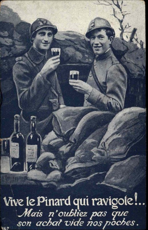 WWI Soldiers in Trench Drinking Wine Pinard Advertising Ration ...
