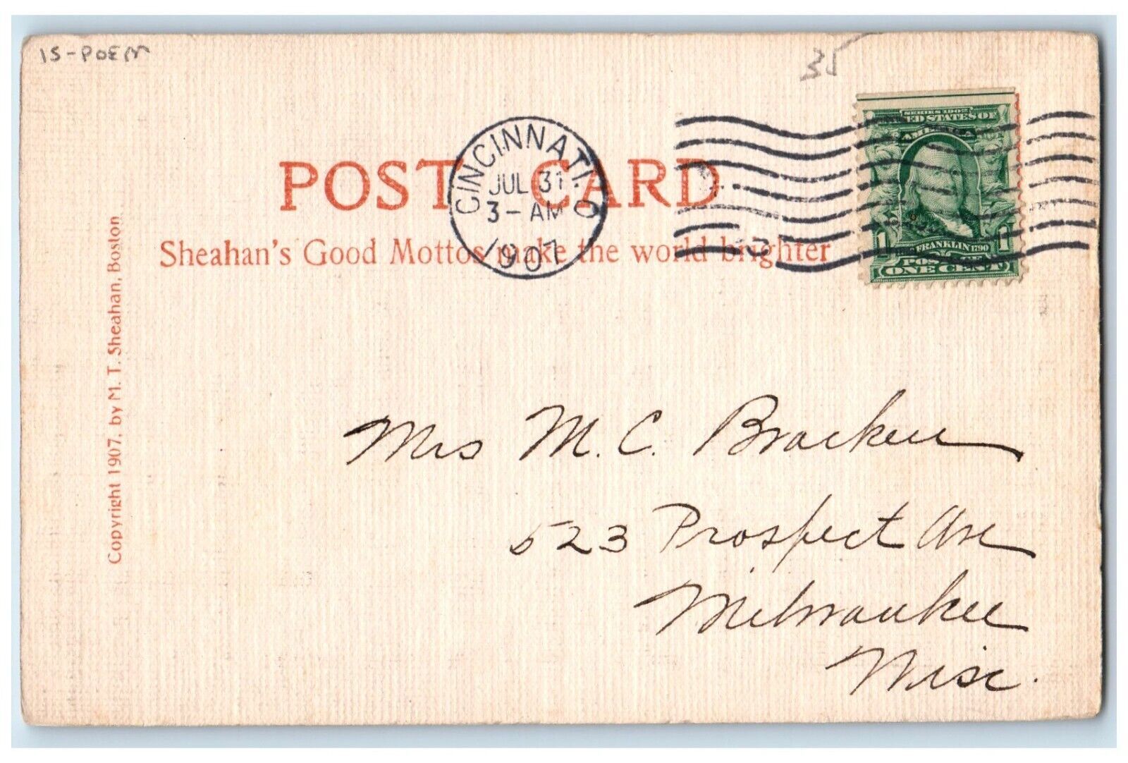 1907 A Great Truth Poem By MT Sheahan's Cincinnati Ohio OH Antique ...