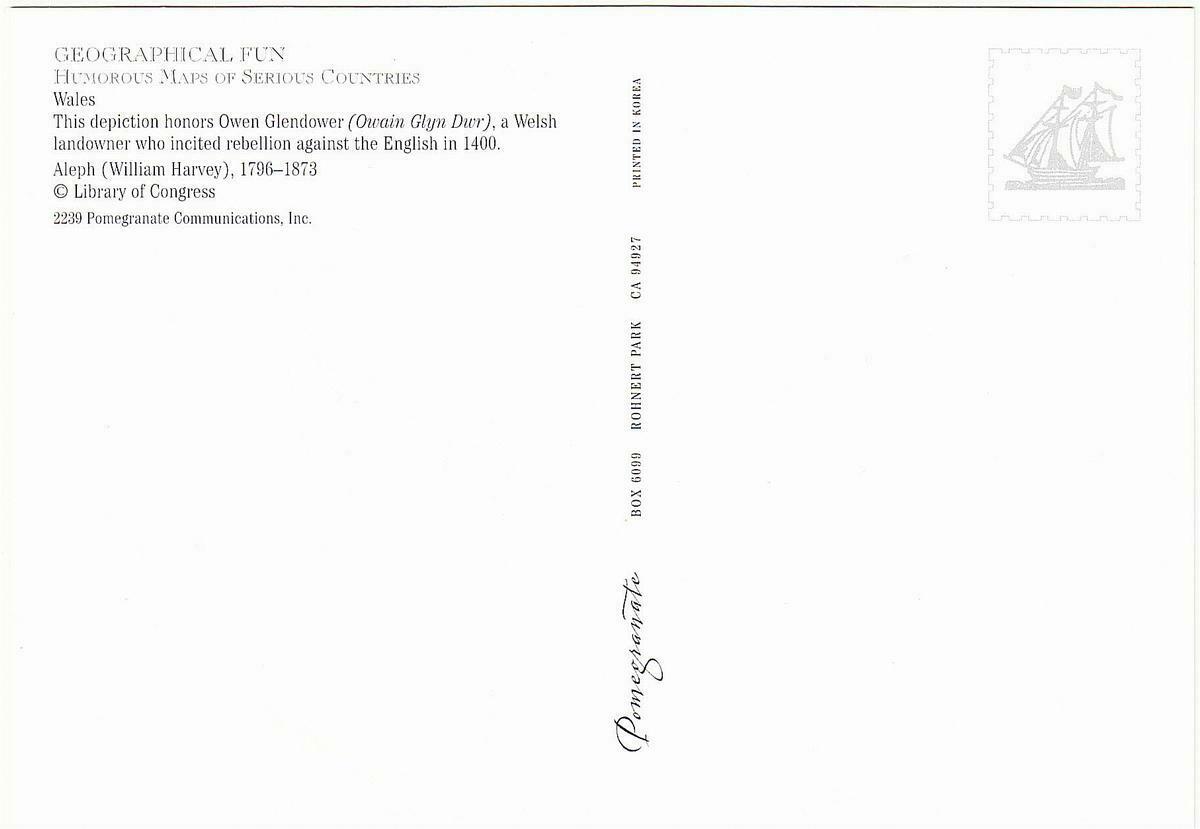 Postcard of Map of Wales as Owain Glyndwr by Lilian Lancaster ...