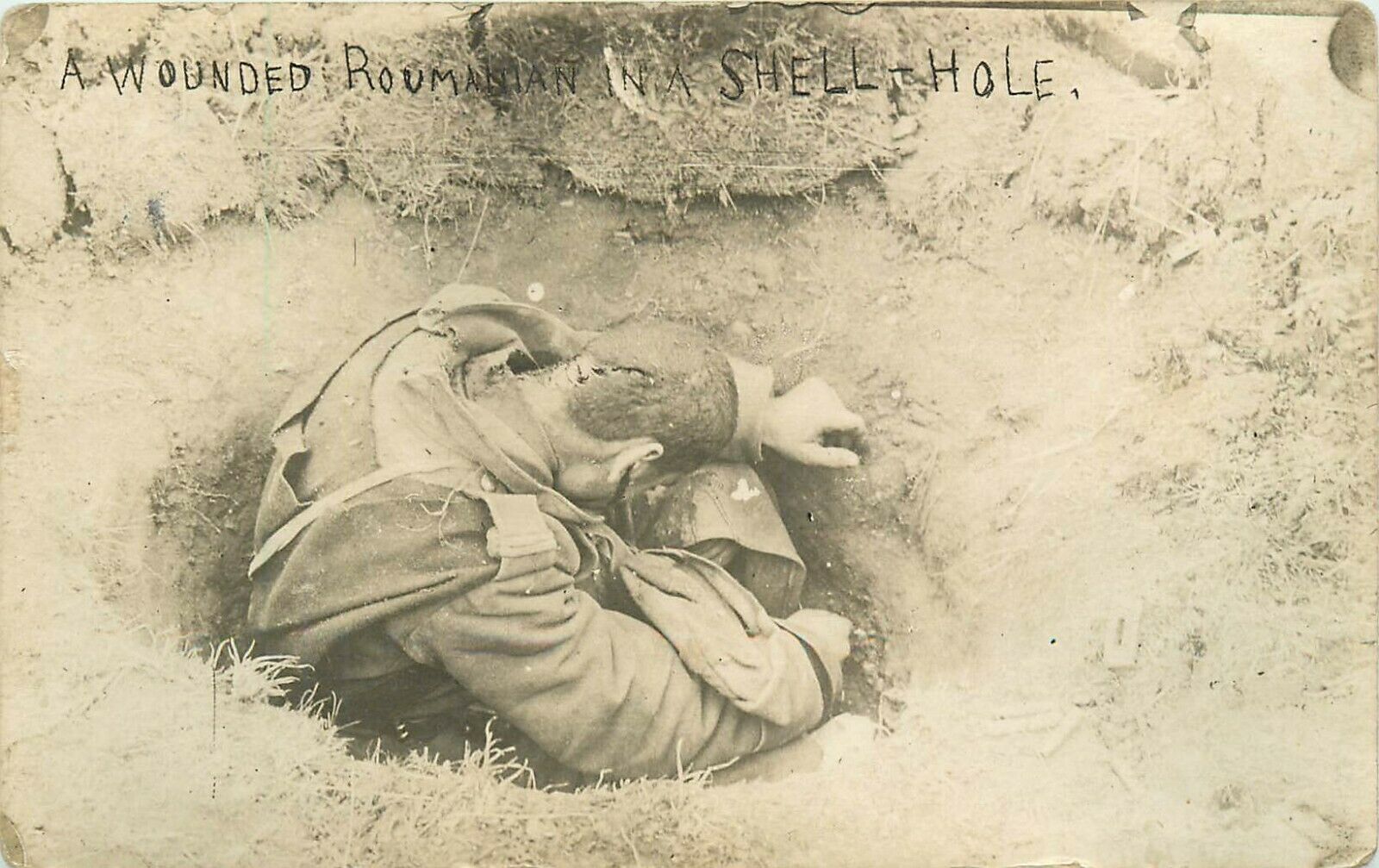 Wounded (Head Wound) Roumanian (Romanian) In Shell Hole WW1 Real Photo ...