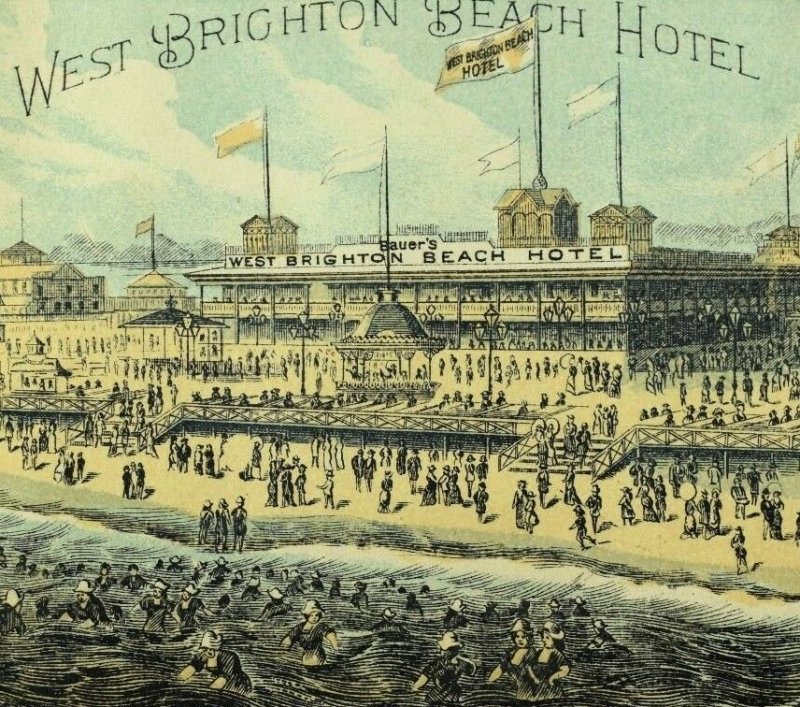 1870's-80's West Brighton Beach Hotel, Coney Island Beach Scene Trade ...