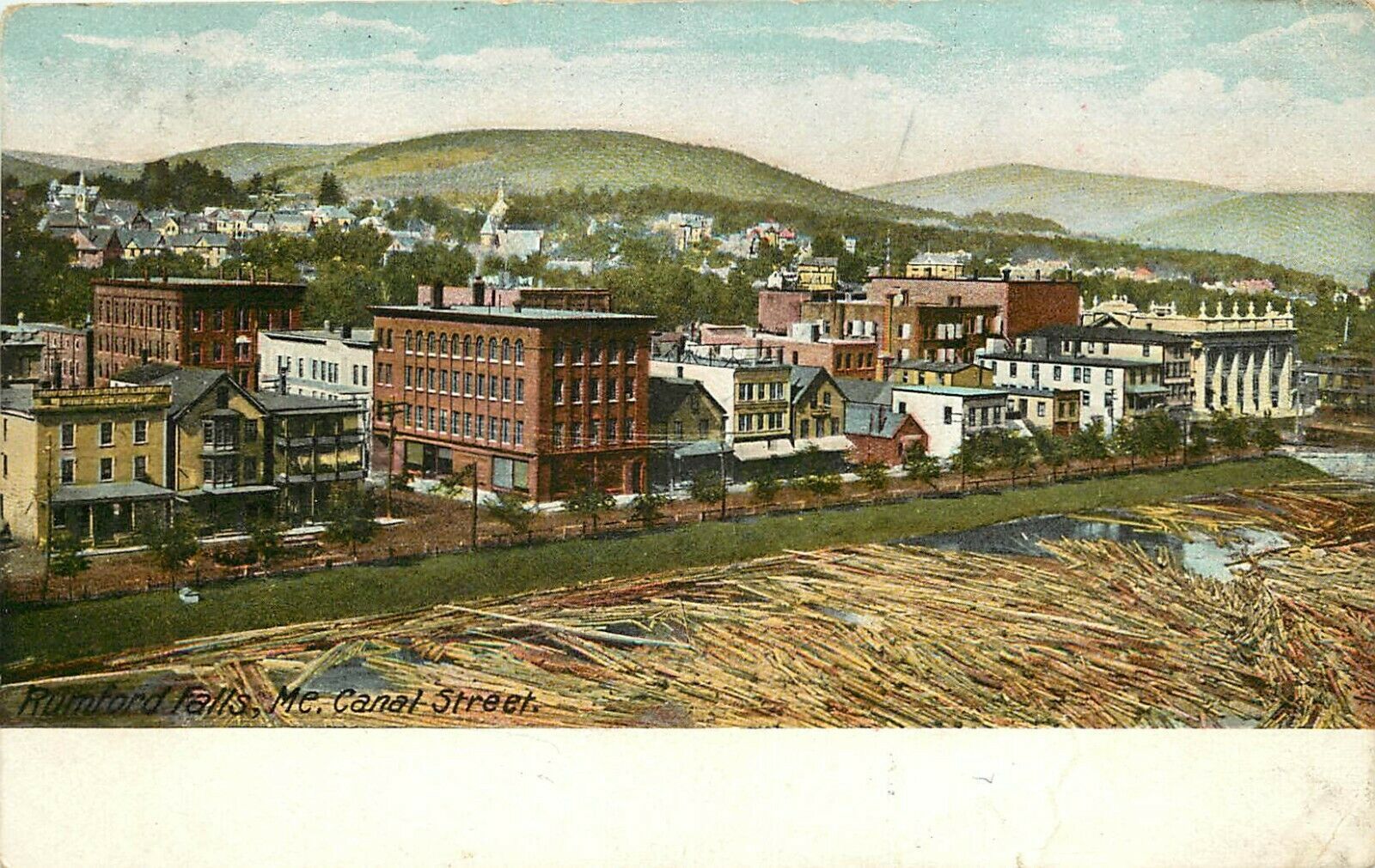 Vintage Postcard; Rumford Falls ME Canal Street Scene & Log Jam, Posted ...