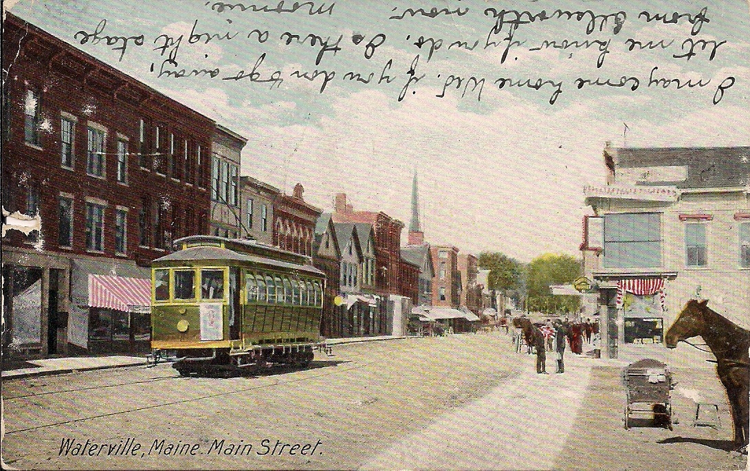 Waterville ME 1907 Main Street, Street Car, Trolley, Horse, Maine ...
