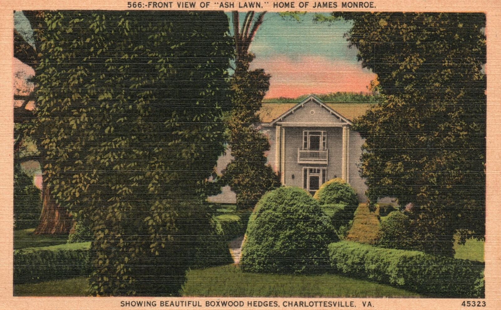 Vintage Postcard Front View Of Ash Lawn Home Of James Monroe ...