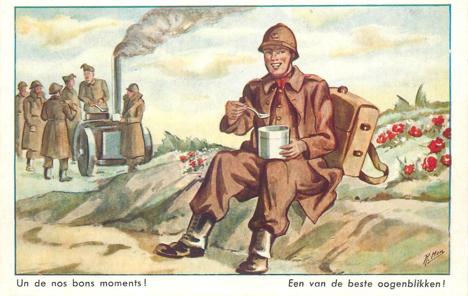 Set 10 military life humor comic soldiers caricatures artist signed R ...