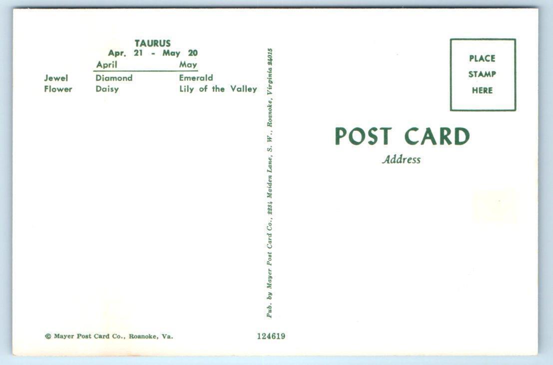 TAURUS Zodiac Sign Art ~ ALICE F. MITCHELL Art c1960s-70s Astrology ...