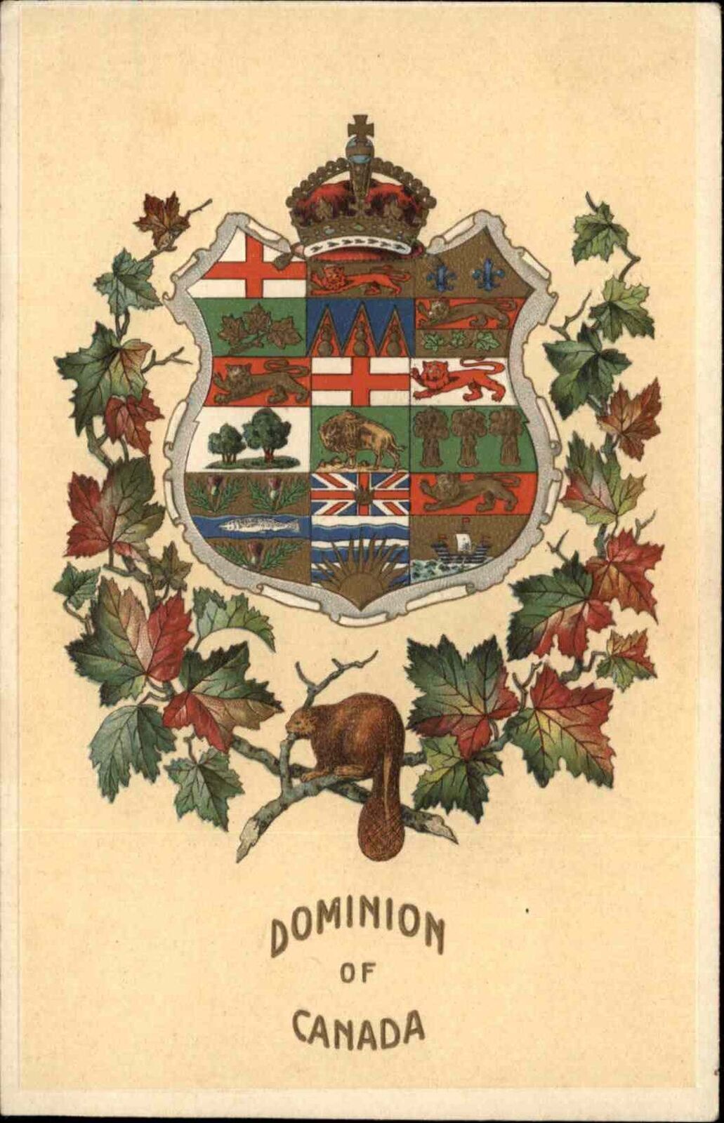 Canada Souvenir Heraldic Shield Emblem Maple Leaves Beaver c1910 ...