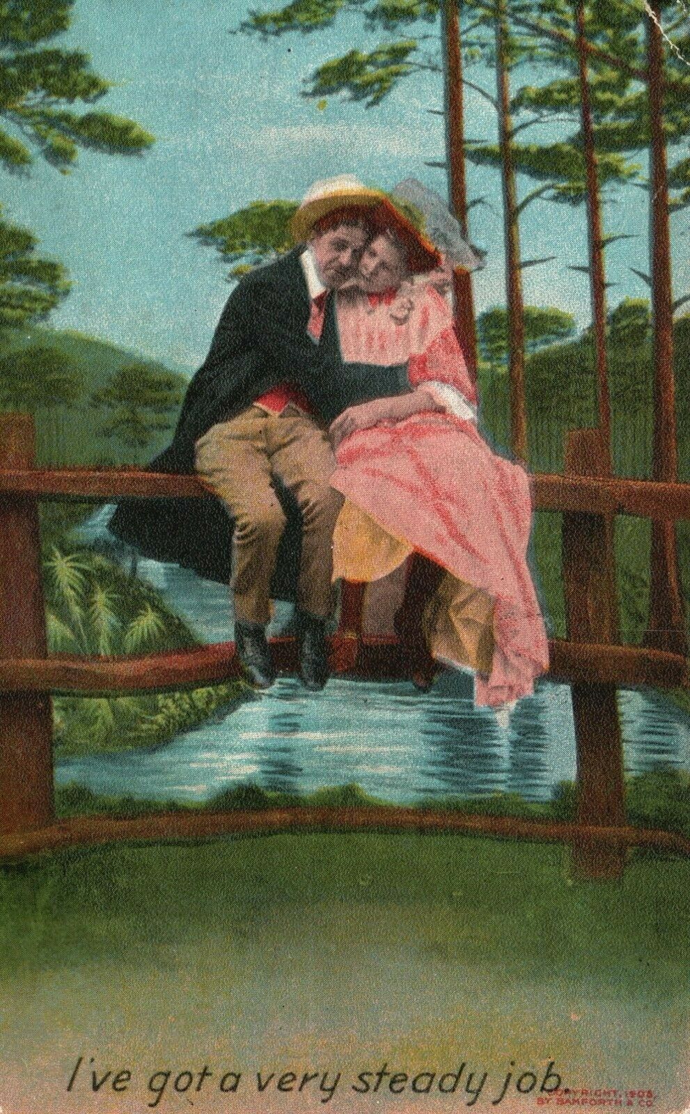 Vintage Postcard 1910 I've Got A Very Steady Job Couple Sitting on ...
