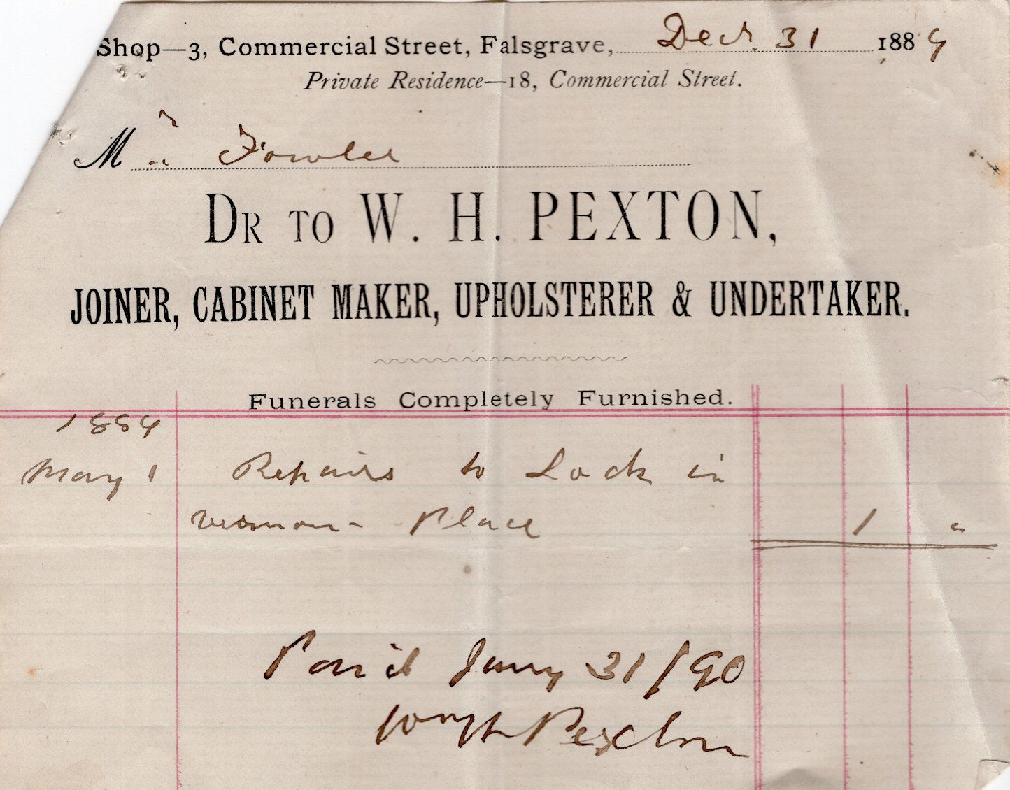 Falsgrave Victorian 1889 Scarborough Undertaker Receipt | Topics ...