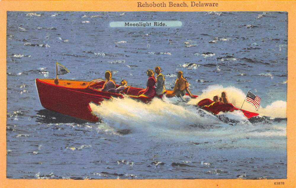 Rehoboth Beach Delaware Moonlight Ride Motor Boat Vintage Postcard ...