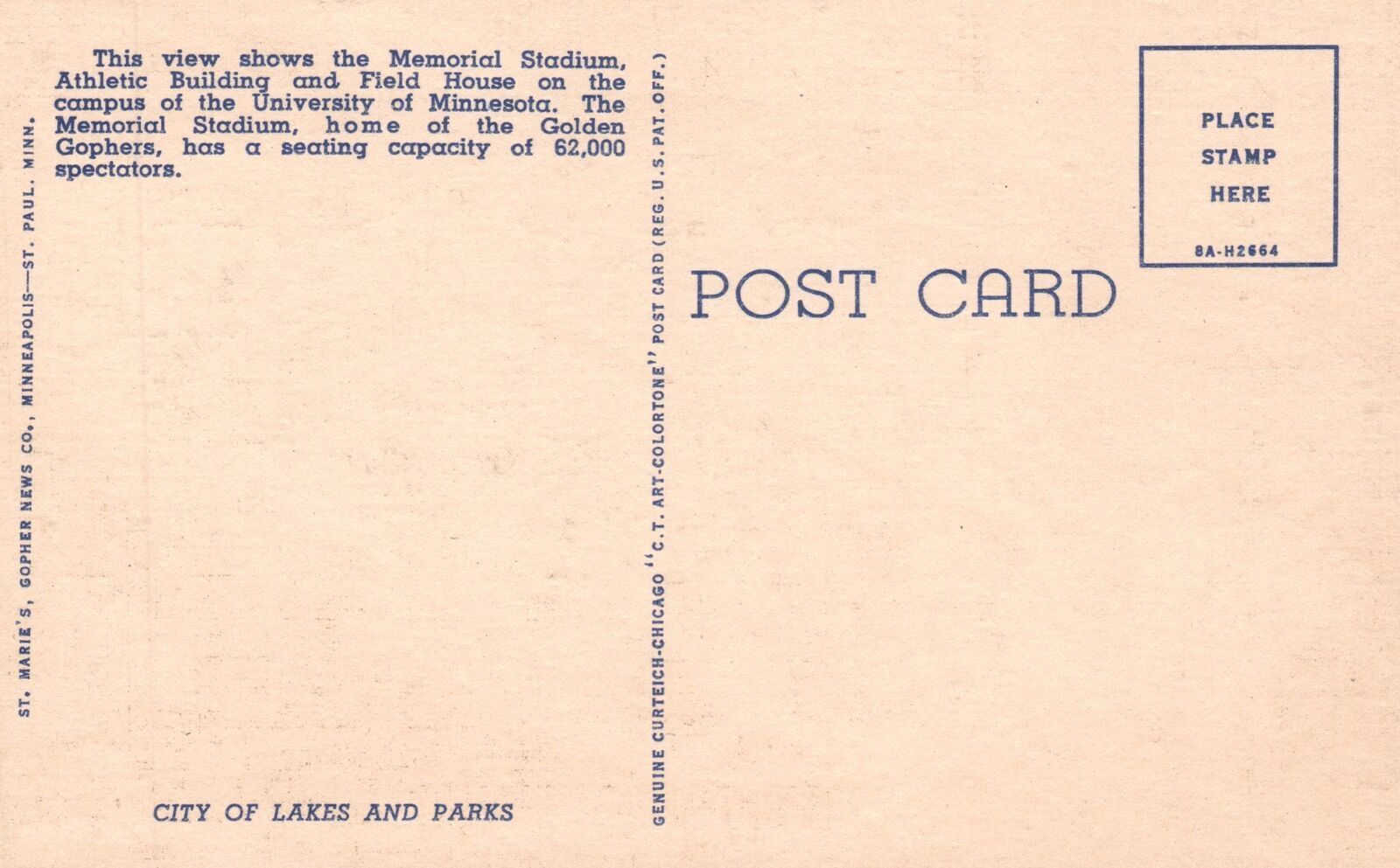 Vintage Postcard Memorial Stadium School University of Minnesota ...