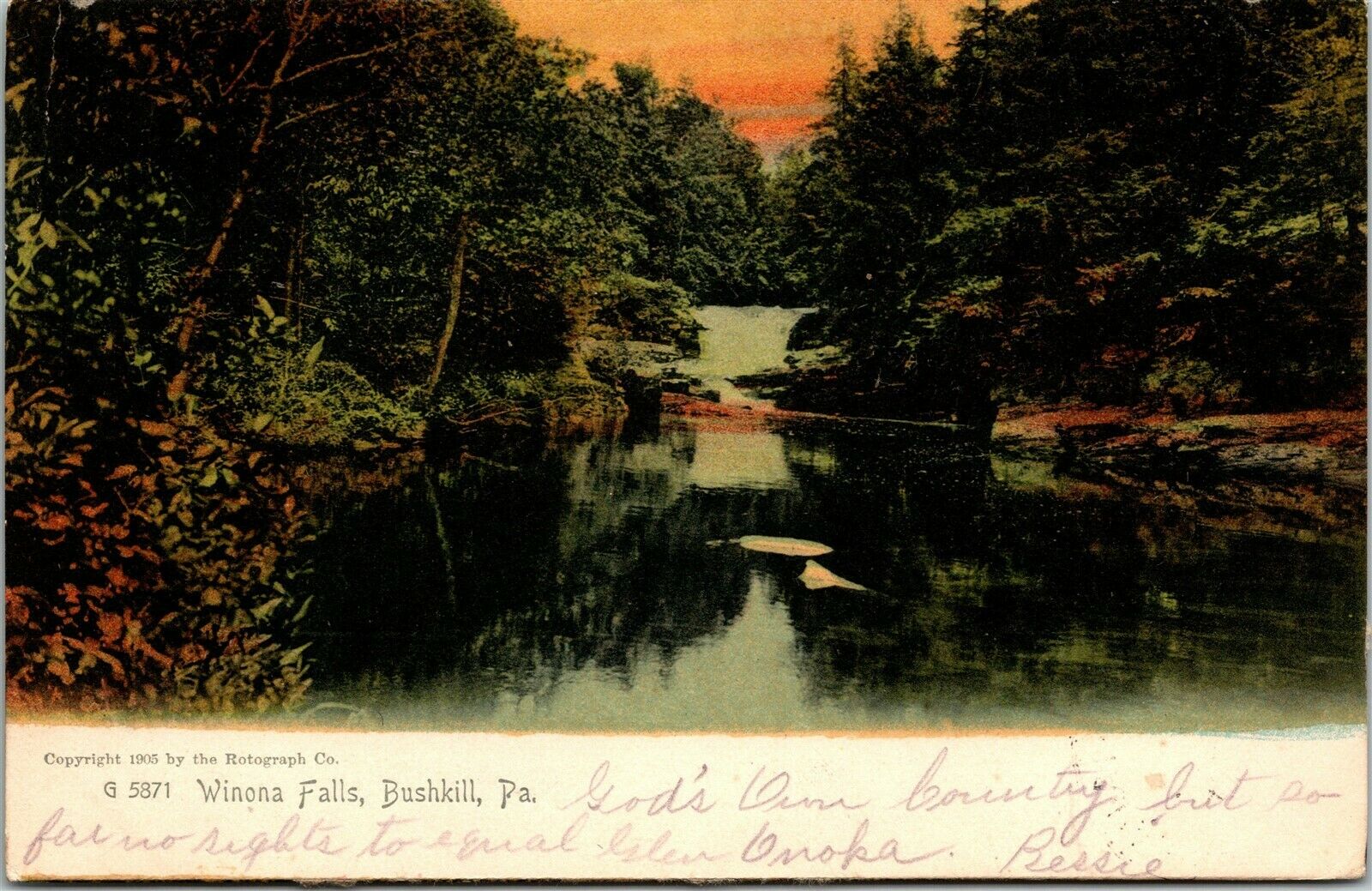 Postcard PA Bushkill Winona Falls - Publ. The Rotograph Co. No. G 5871 ...