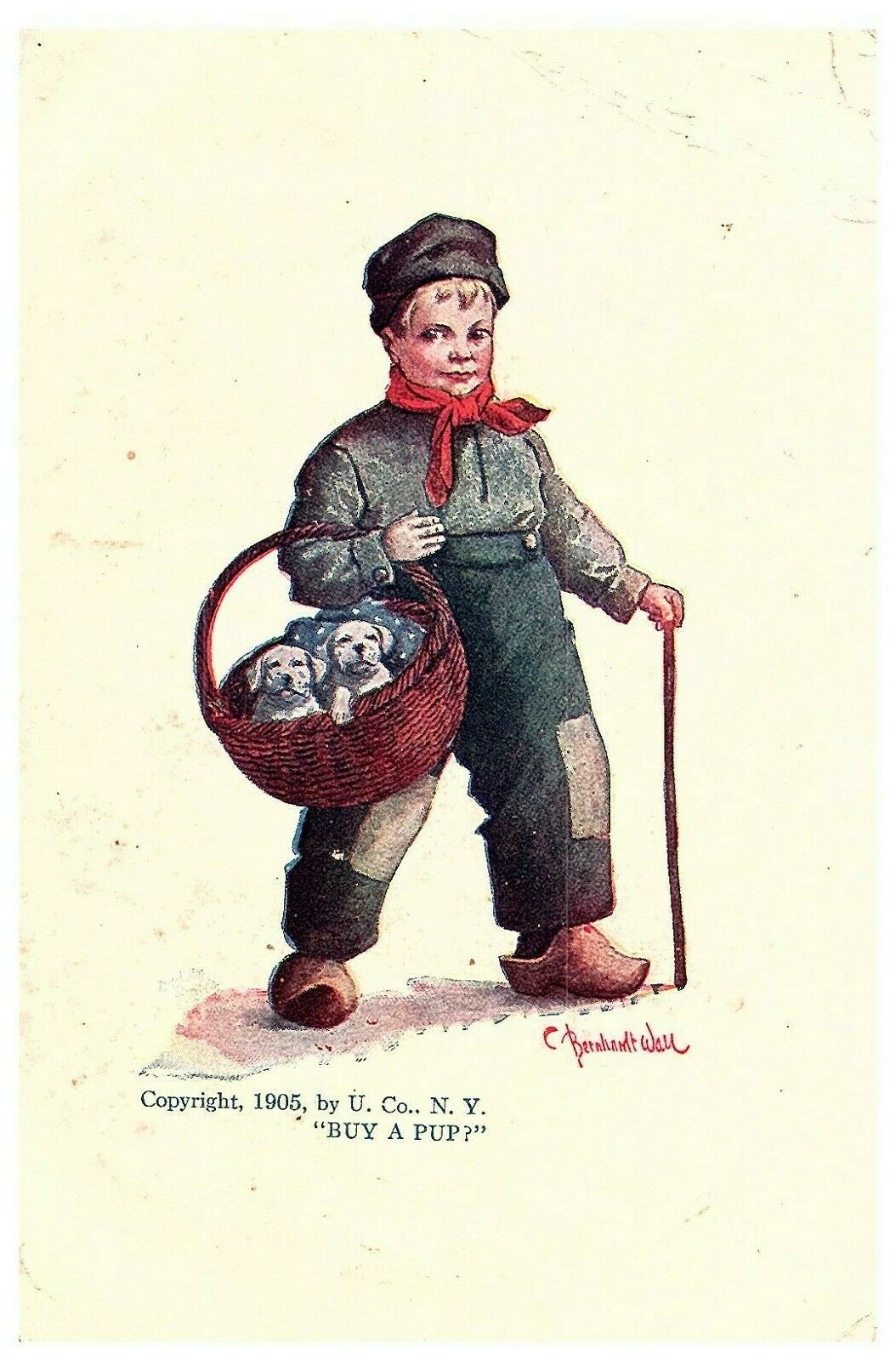 1908 Charles Bernhardt Wall Artist Signed Postcard "BUY A PUP?" Dutch ...