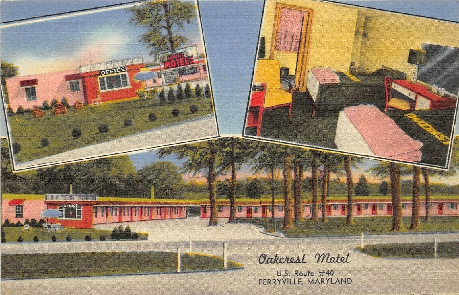 Perryville Maryland 1940s Postcard Oakcrest Motel Multiview Room Office ...
