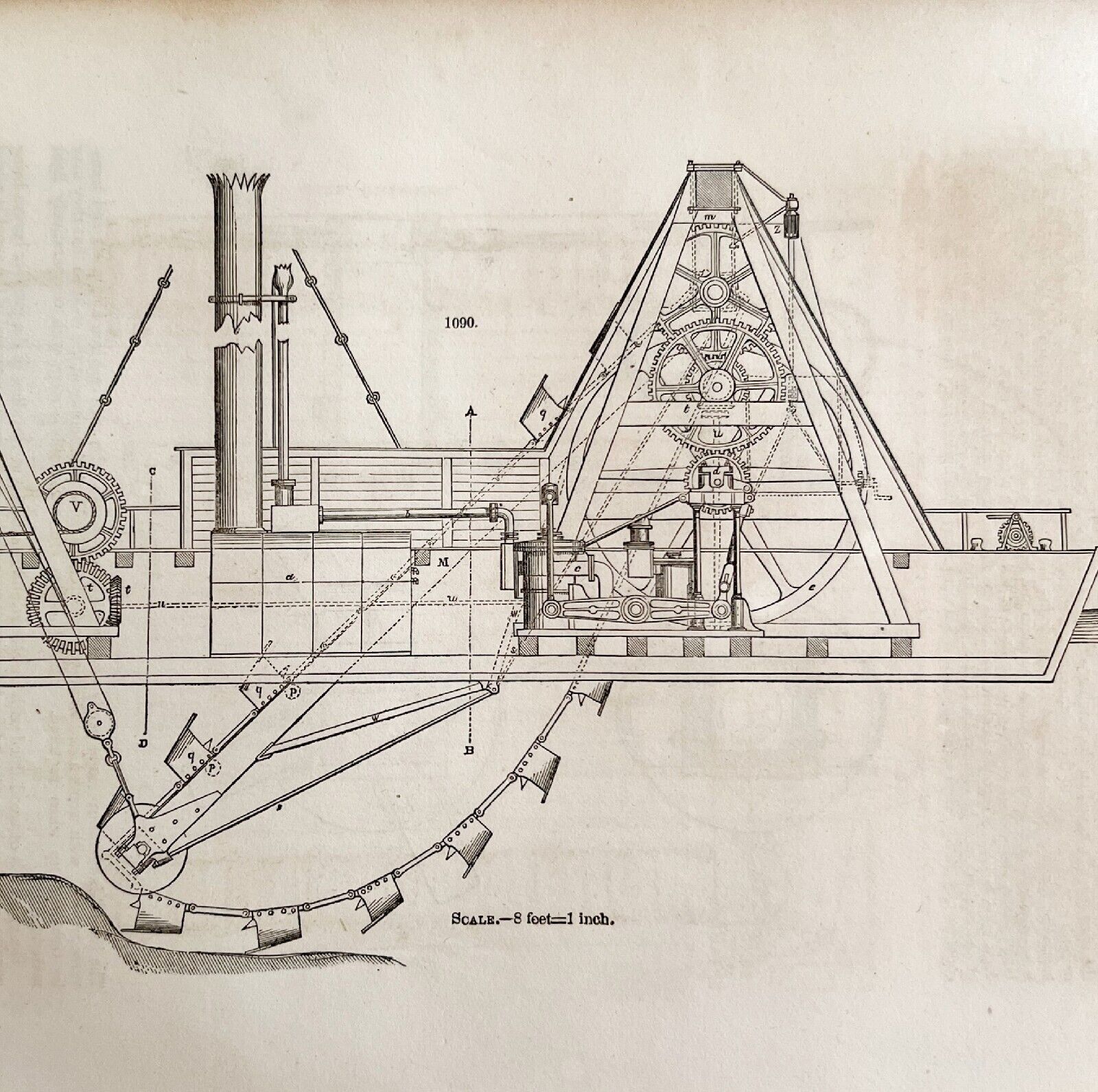 Dredging Machine Woodcut 1852 Victorian Industrial Print Engines ...