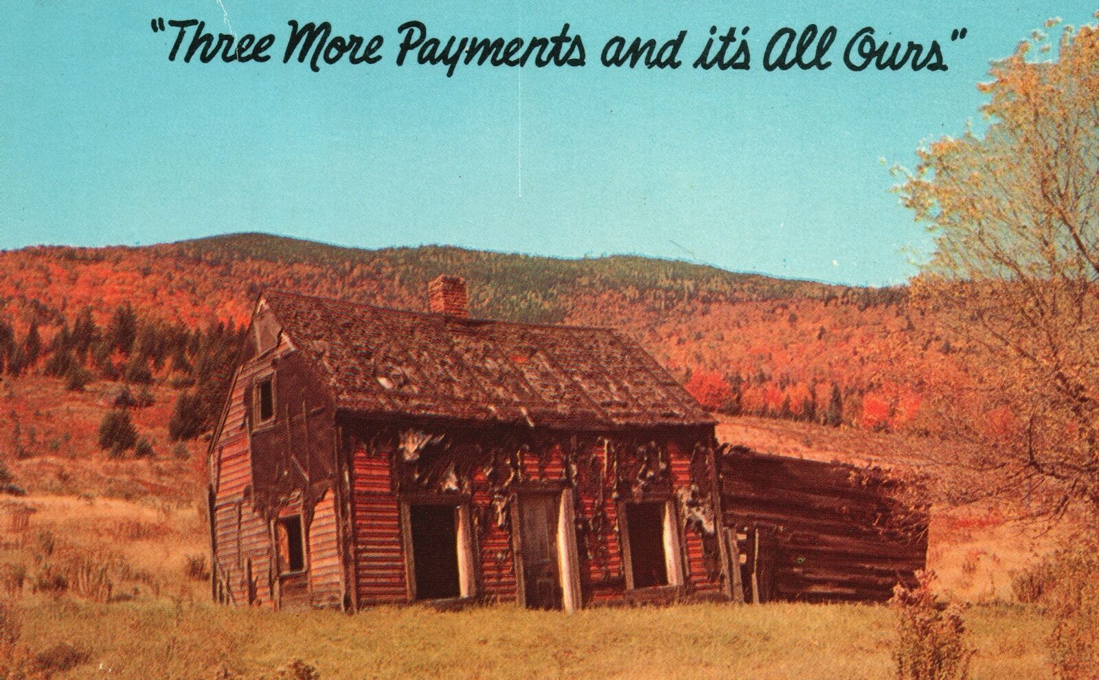 Vintage Postcard Three More Payments And It's All Ours Cabin Photo By ...
