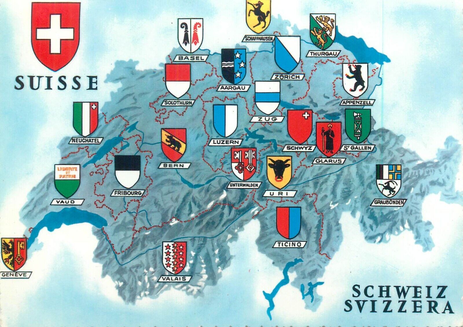 Switzerland lot of 7 map postcards canton crests heraldry | Europe ...