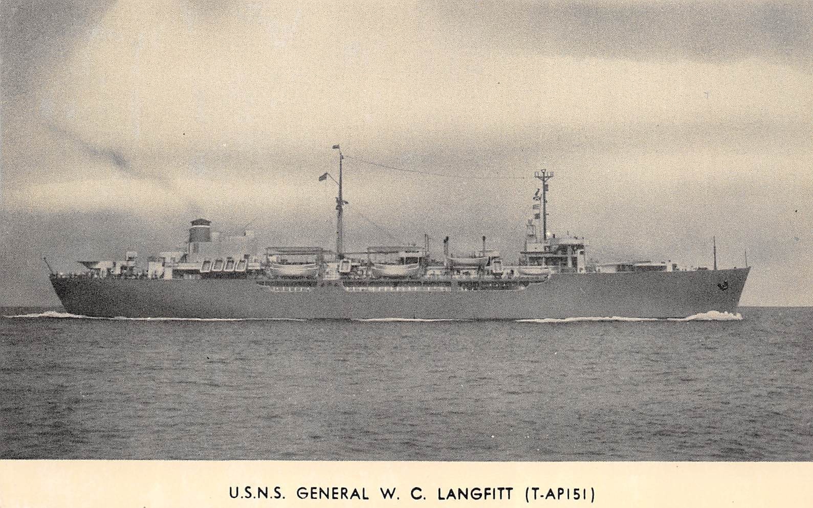 USNS General W.C. Langfitt 1944 WWII Era Postcard Navy Troopship Ship ...