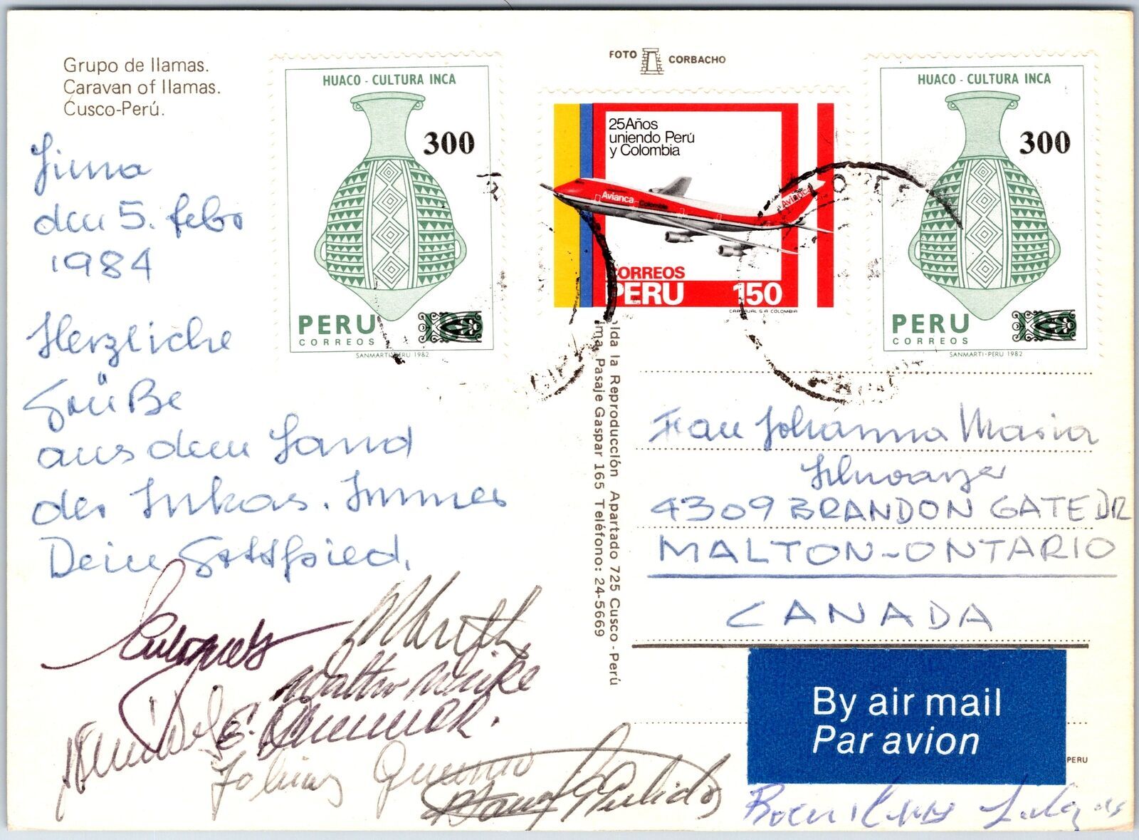 Vintage Continental Sized Postcard Caravan of Llamas at Cusco Peru ...