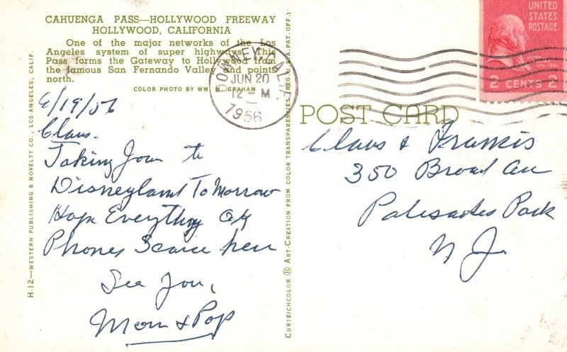 Vintage Postcard 1956 Cahuenga Pass Hollywood Freeway Network System ...