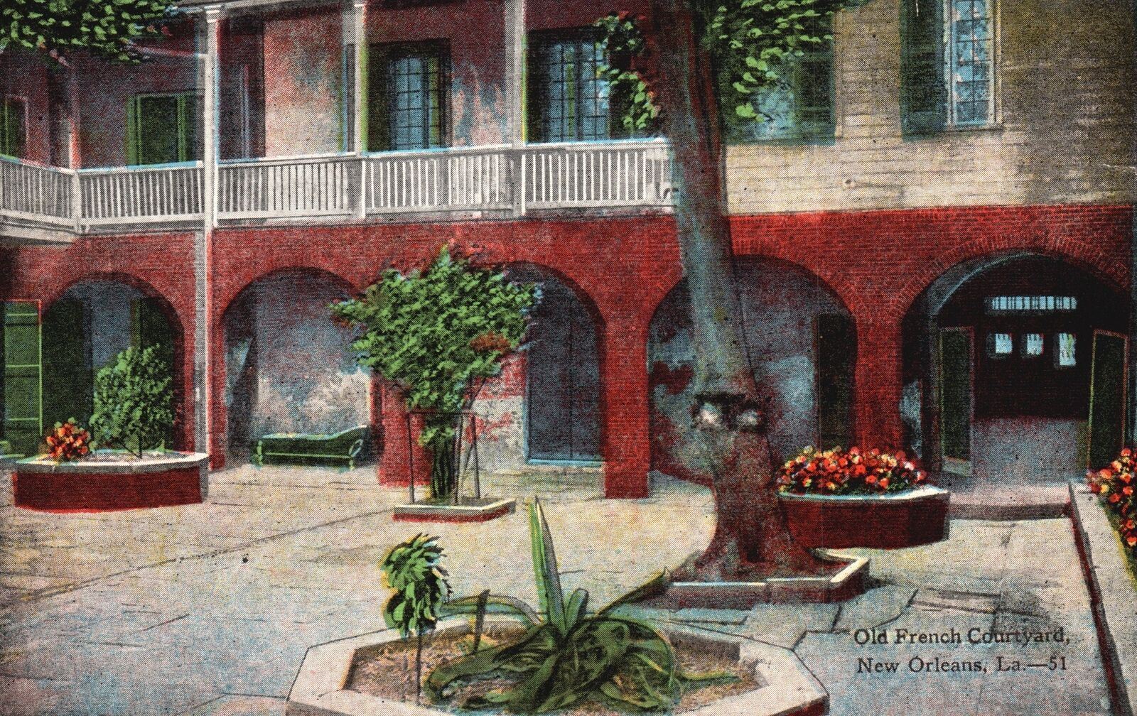 Vintage Postcard Old French Courtyard Old Quarter Gardens New Orleans ...