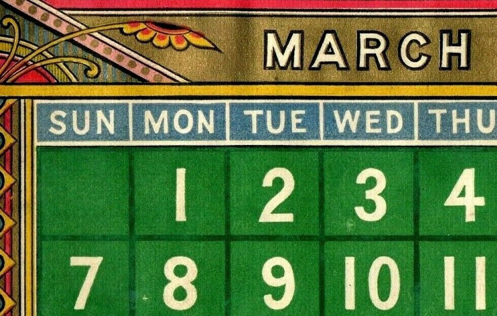 1880 Graphical Scrap Cincinnati OH Printers March Calendar Art Nouveau ...