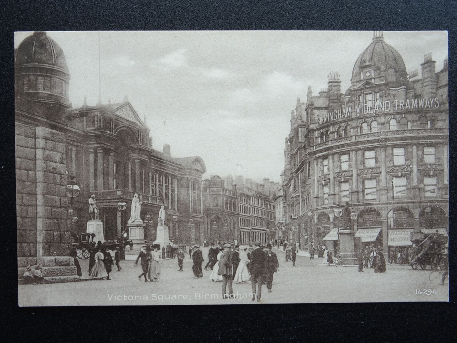 Birmingham VICTORIA SQ Animated Scene c1905 Postcard by Lewis's of Bull ...