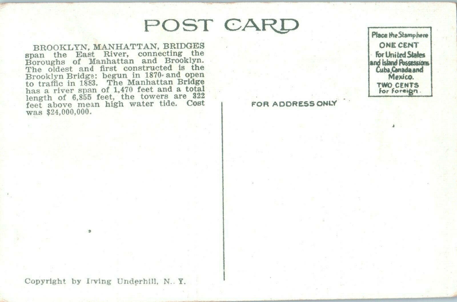 Aerial View Postcard Brooklyn and Manhattan Bridges New York from ...