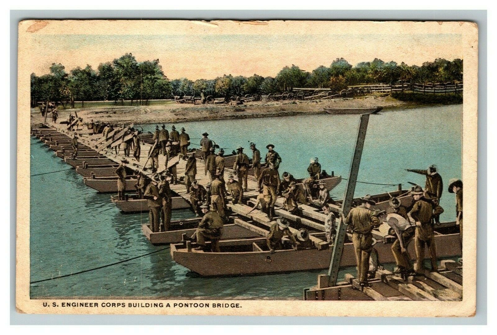 Vintage 1900s Postcard US Army Engineer Corps Building Pontoon Bridge ...