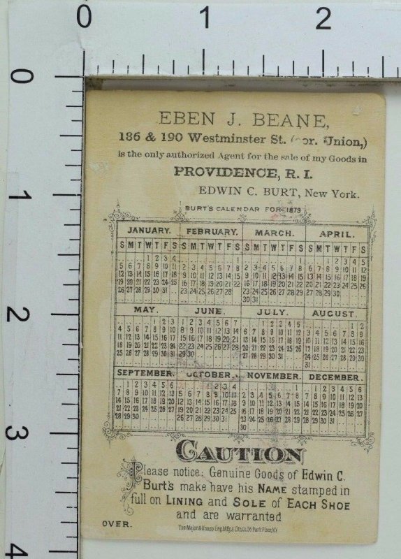 1879 Calendar Edwin C Burt Fine Shoes British Soldier & Pretty Lady F73 ...