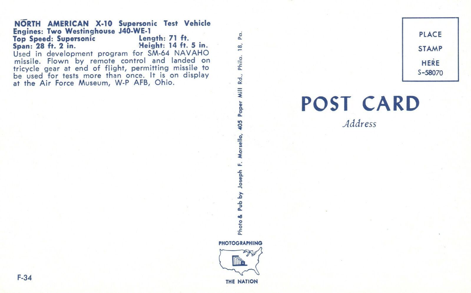 Vintage Postcard North American -10 Supersonic Test Vehicle Engines Air ...