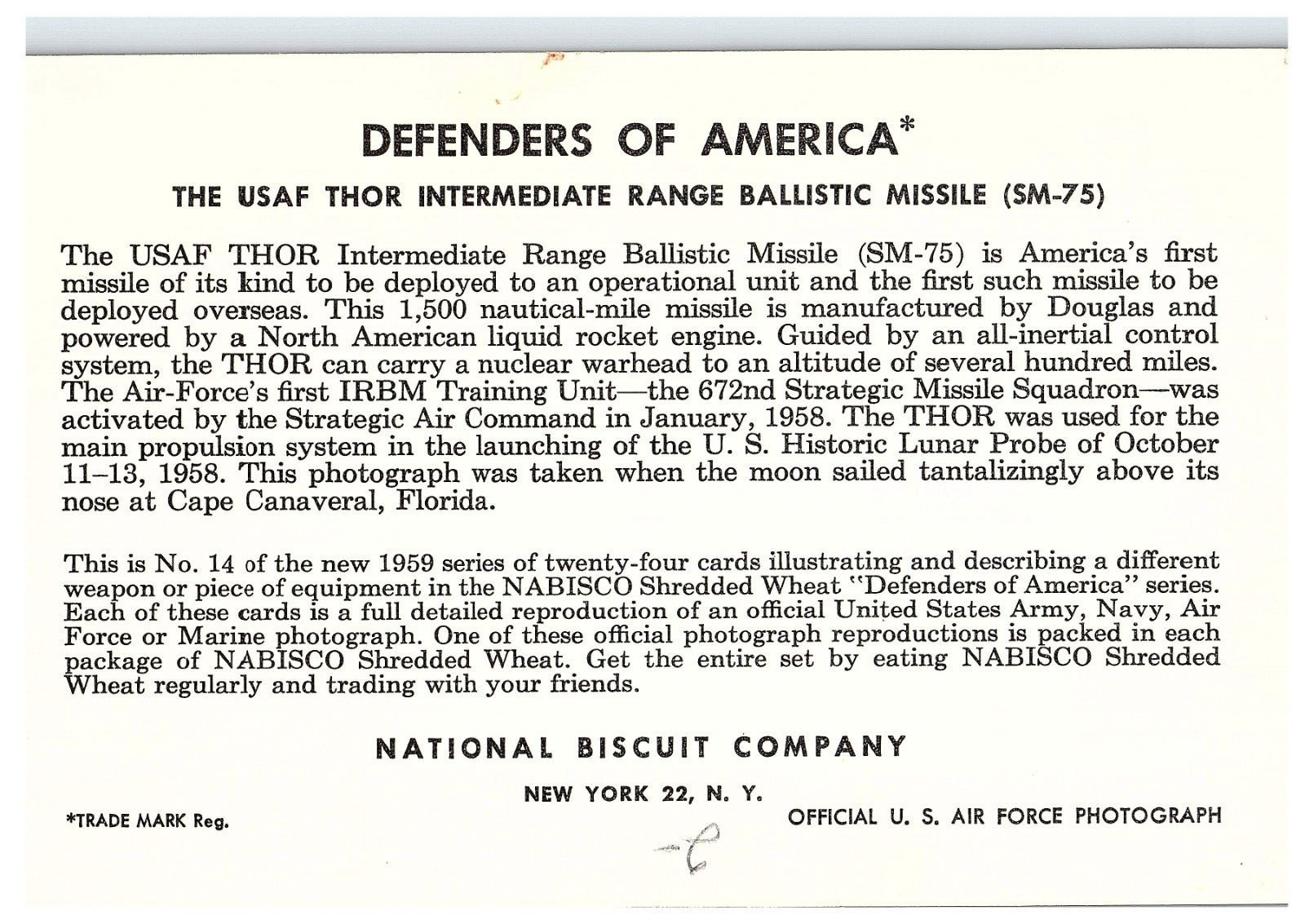 US Air Force Thor Intermediate Range Ballistic Missile Airplane ...