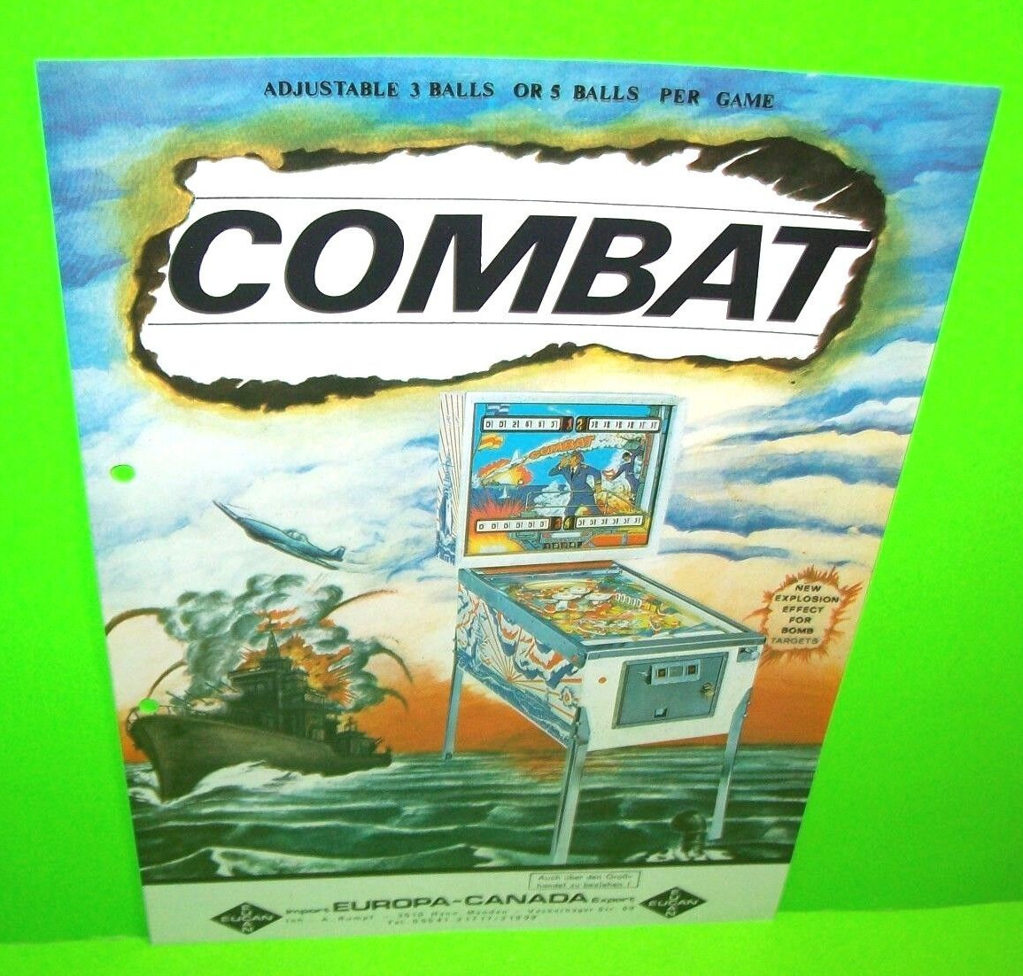 Zaccaria 1977 COMBAT Original Flipper Game Pinball Machine Flyer Euro ...