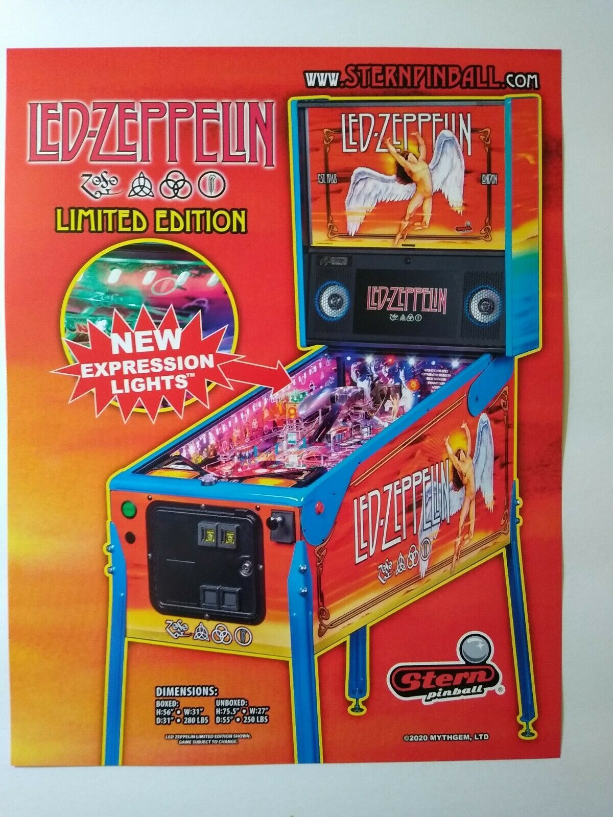 Led Zeppelin Pinball FLYER Hard Rock Music Limited Edition Angel ...