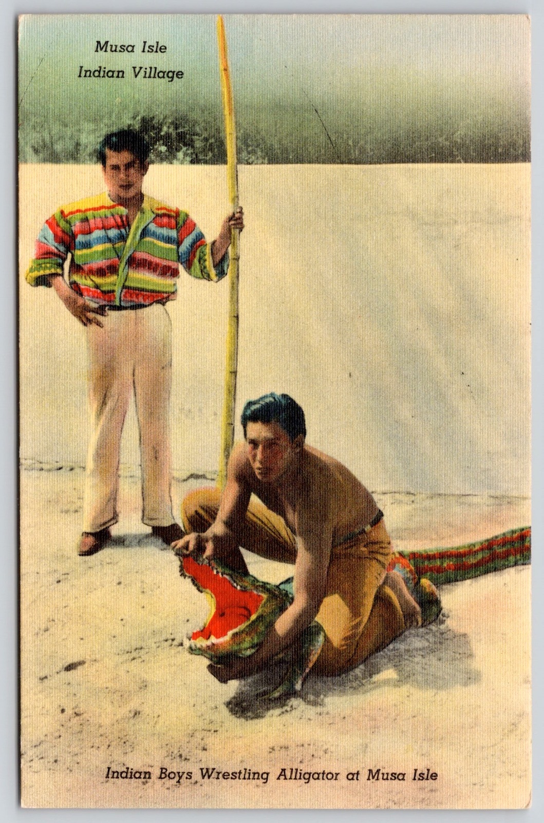 Miami Florida Musa Isle Semiole Native Americans Gator Wrestling Linen ...