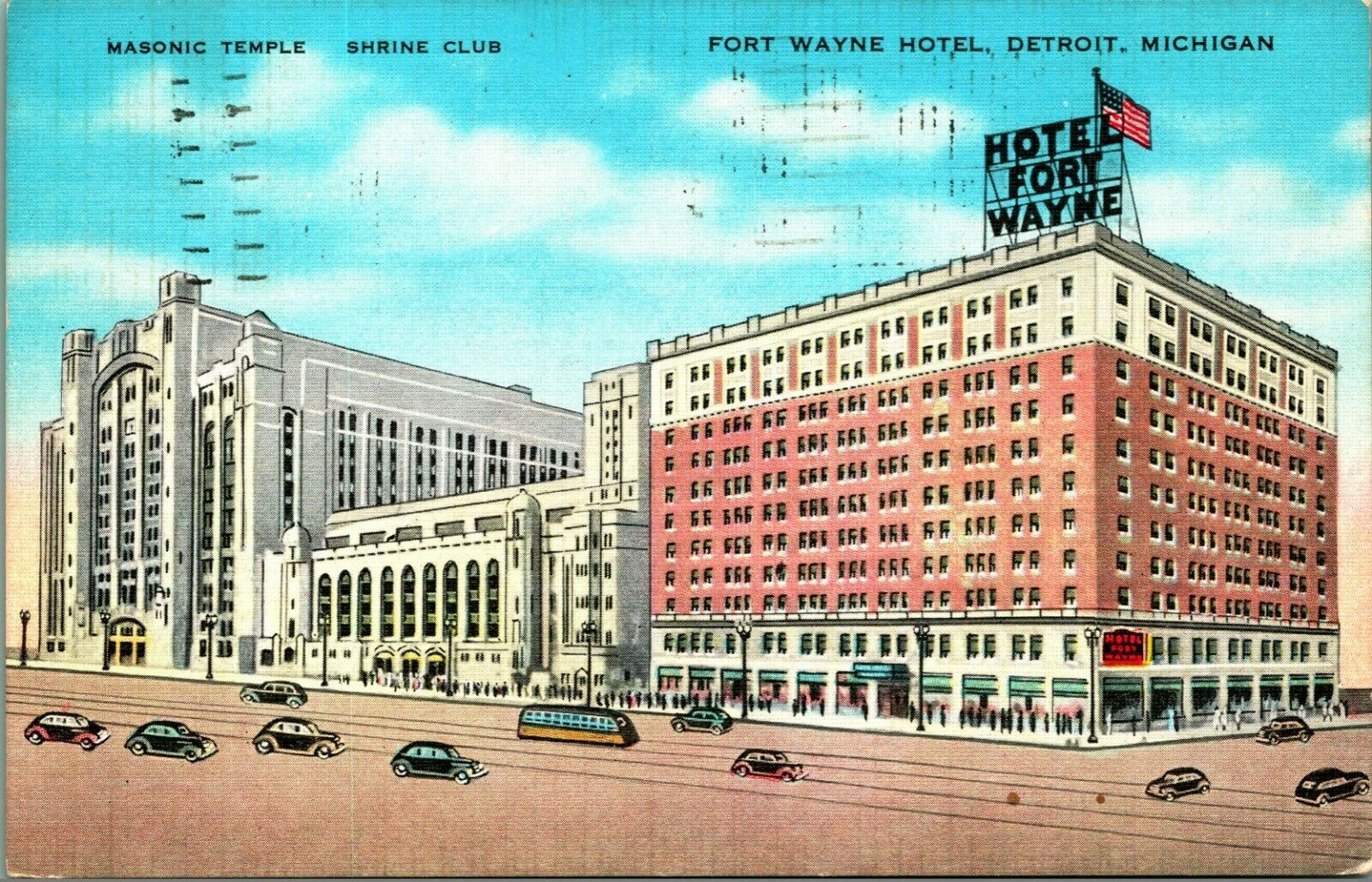 Fort Wayne Hotel Masonic Temple Detroit Michigan MI Linen Postcard ...