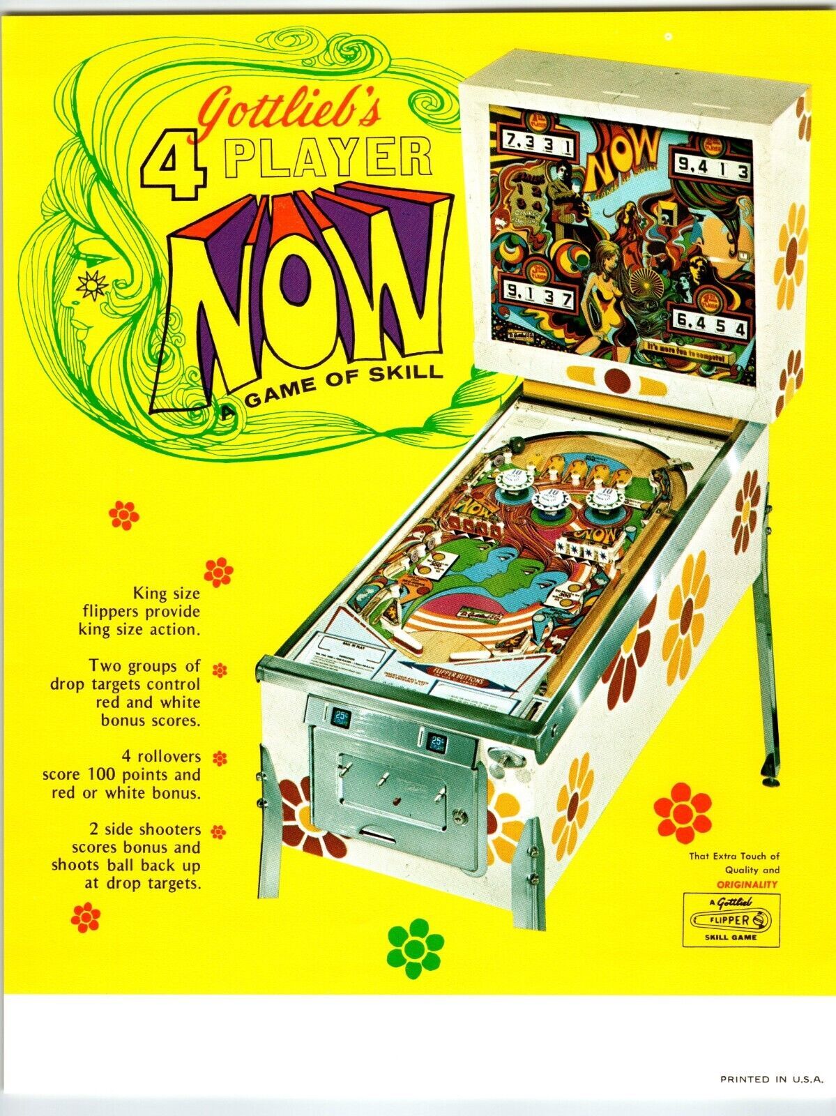 Now Pinball FLYER Original 1971 Retro Game Mod Psychedelic Groovy Pop ...