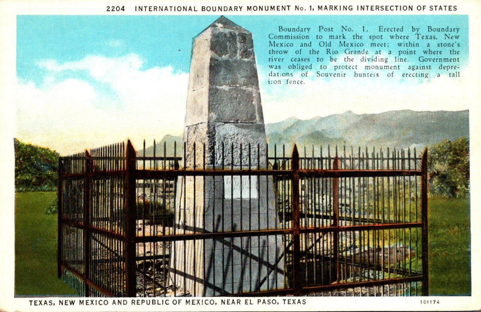 Texas El Paso International Boundary Monument Curteich | United States ...